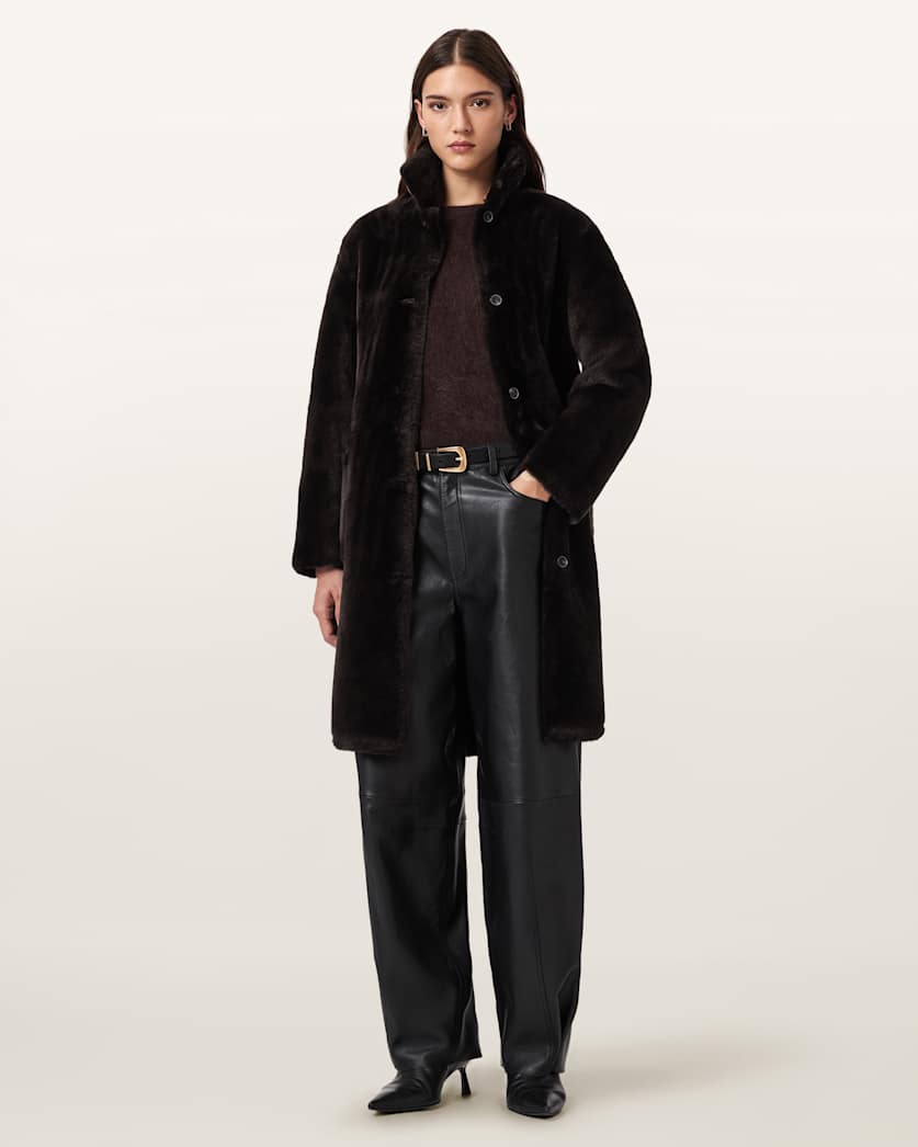 Serra Reversible Shearling Coat Bitter Brown | ALLSAINTS